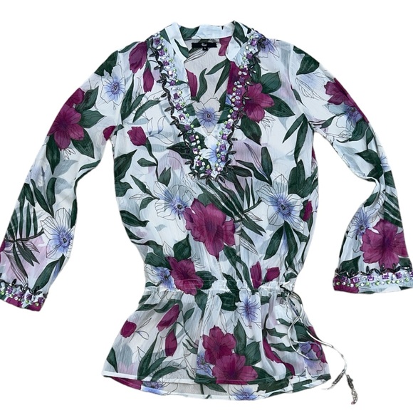 koi | Tops | Limited Edition Sheer Floral Top With Rhinestones | Poshmark